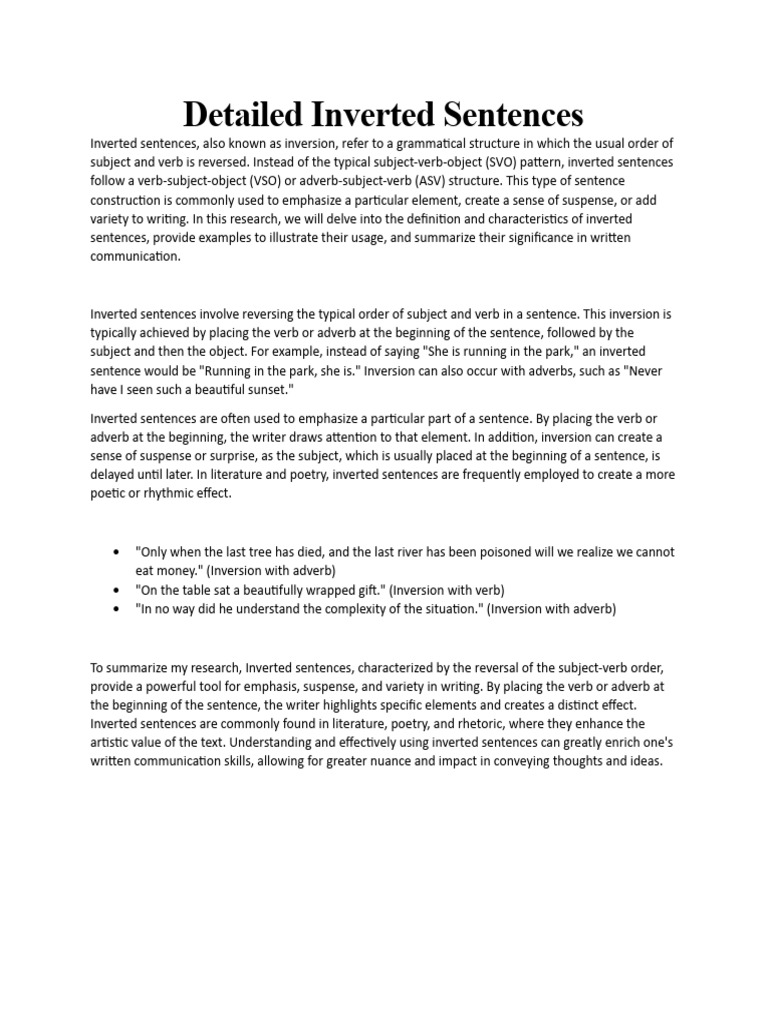 Detailed Inverted Sentences | PDF | Syntax | Linguistics