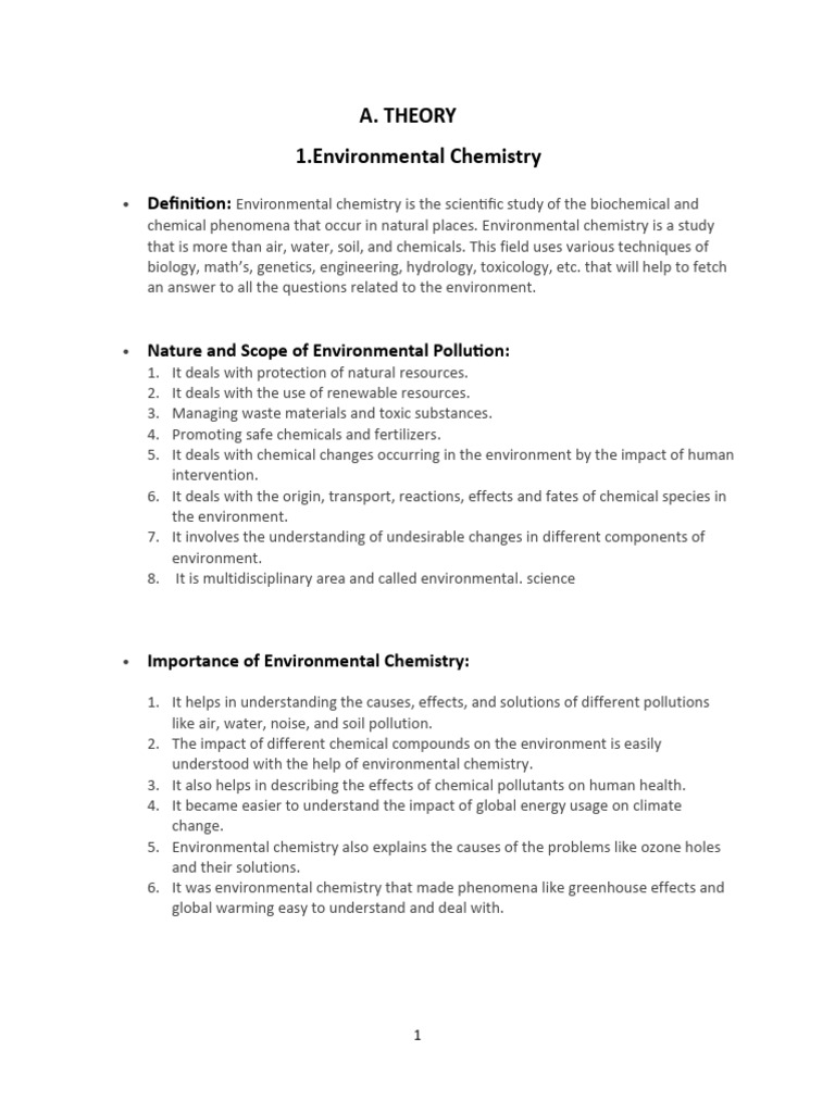 Theory of Environmental Chemistry | PDF