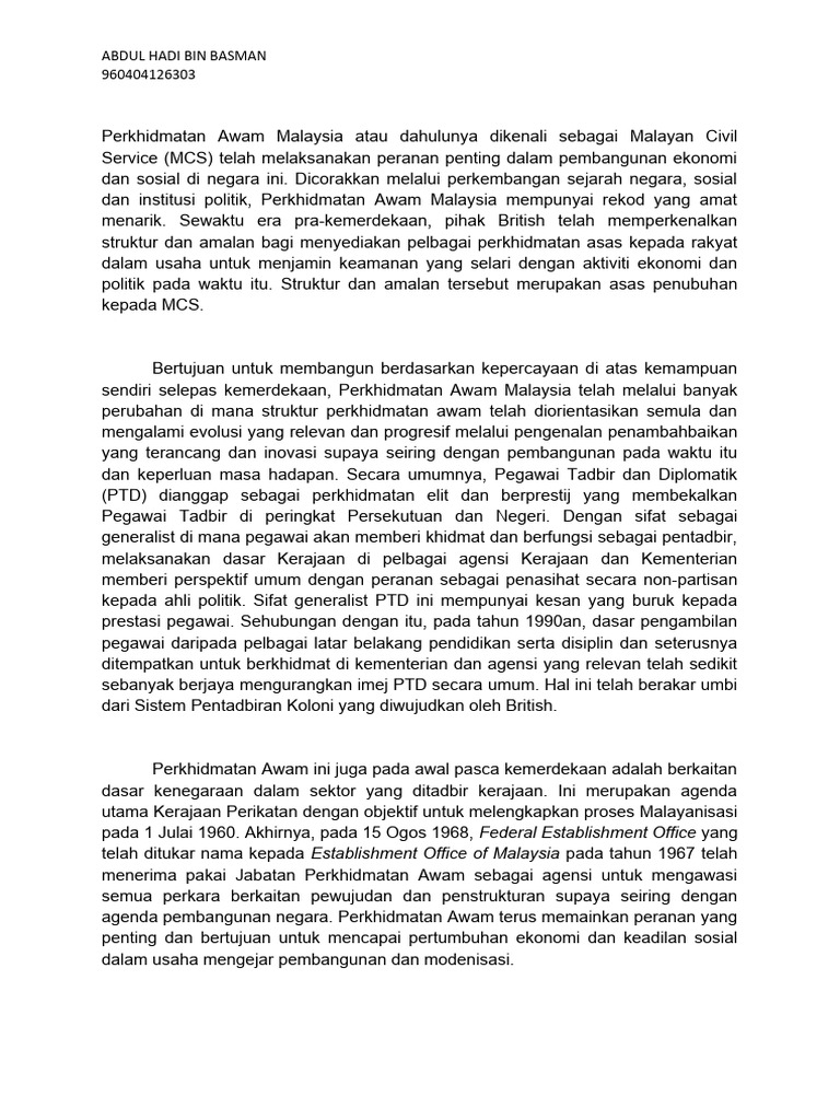 Overview Perkhidmatan Awam Malaysia | PDF