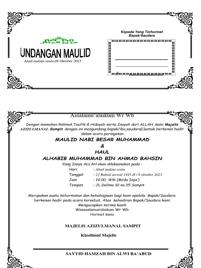 Undangan Maulid Nabi & Haul Sampit | PDF