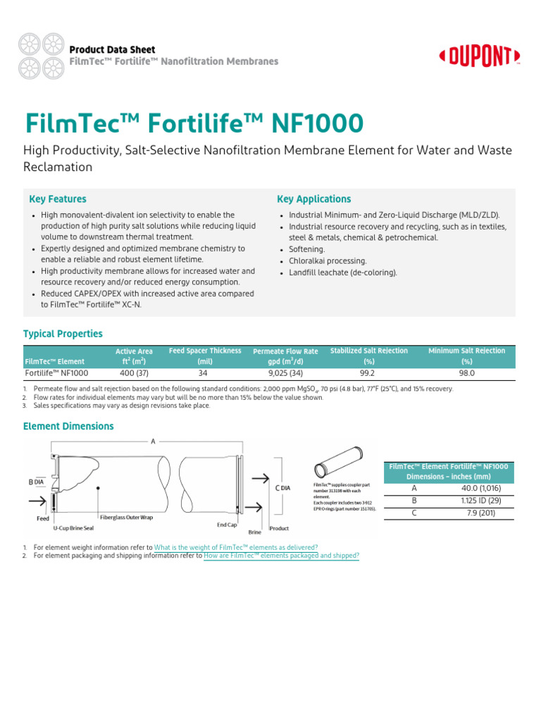 NF FilmTec Fortilife NF1000 PDS 45 D04457 en | PDF