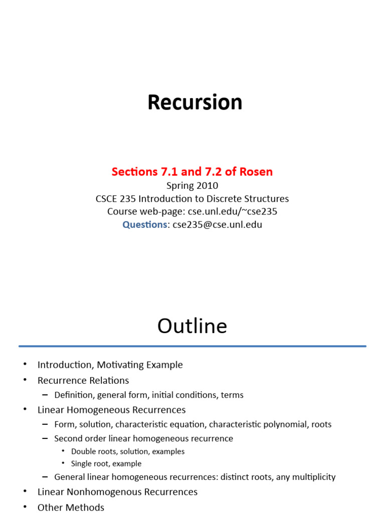 Recursion | Download Free PDF | Recurrence Relation | Mathematical Logic Recursion | Download Free PDF | Recurrence Relation | Mathematical Logic