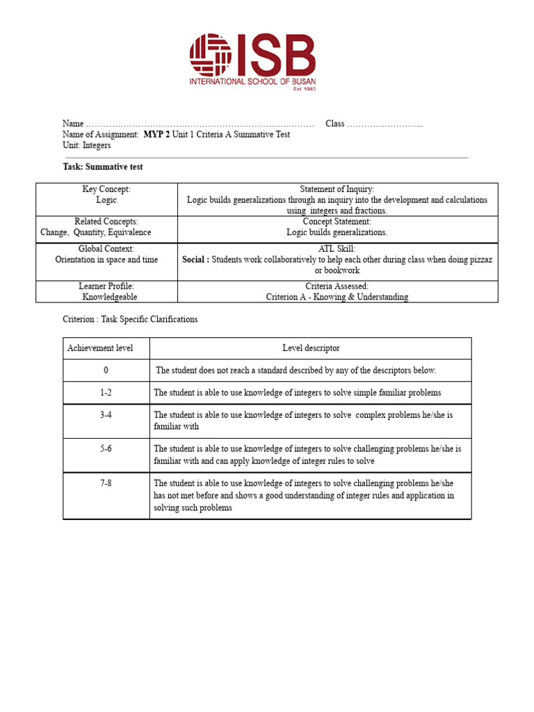 (G7 Unit 1) Summative Test CRIT A | PDF