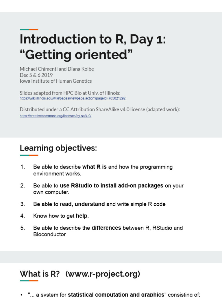 Introduction To R Day 1 | PDF | R (Programming Language) | Comma Separated Values