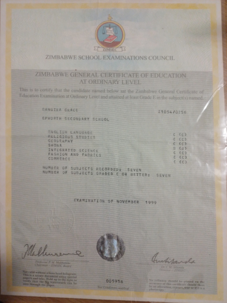ZIMSEC O Level Certificate Overview | PDF