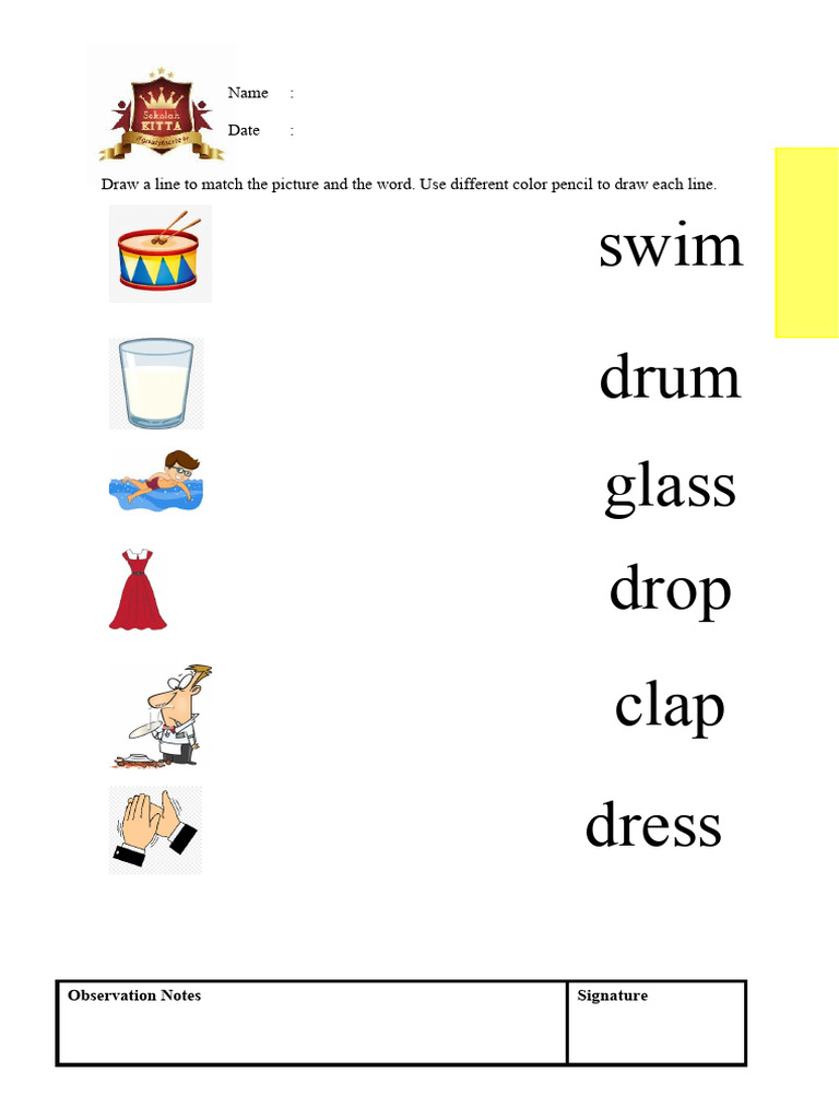 Match Words to Pictures Activity | PDF