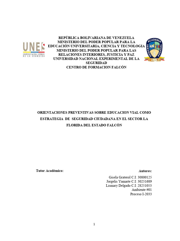 Educación Vial en La Florida, Falcón | PDF | Accidente de tráfico | Valores