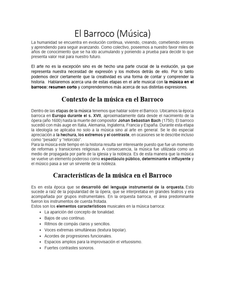 El Barroco Musical | PDF | Musica barroca | Barroco