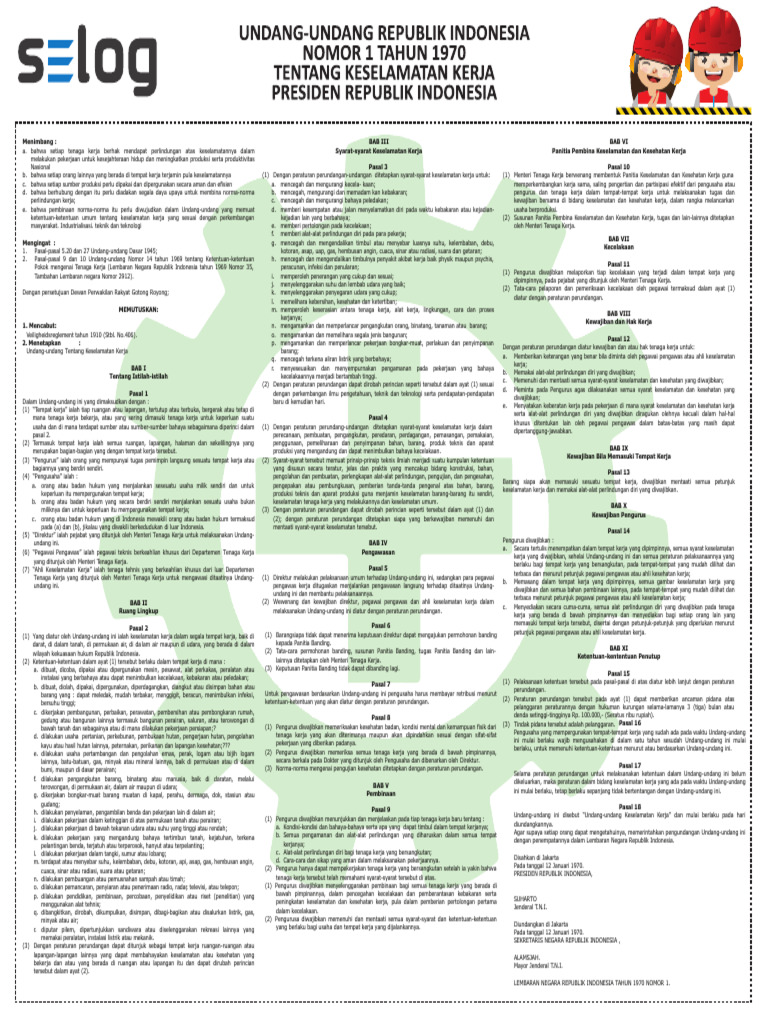UU No 1 Tahun 1970 Tentang Keselamatan Kerja-1 | PDF