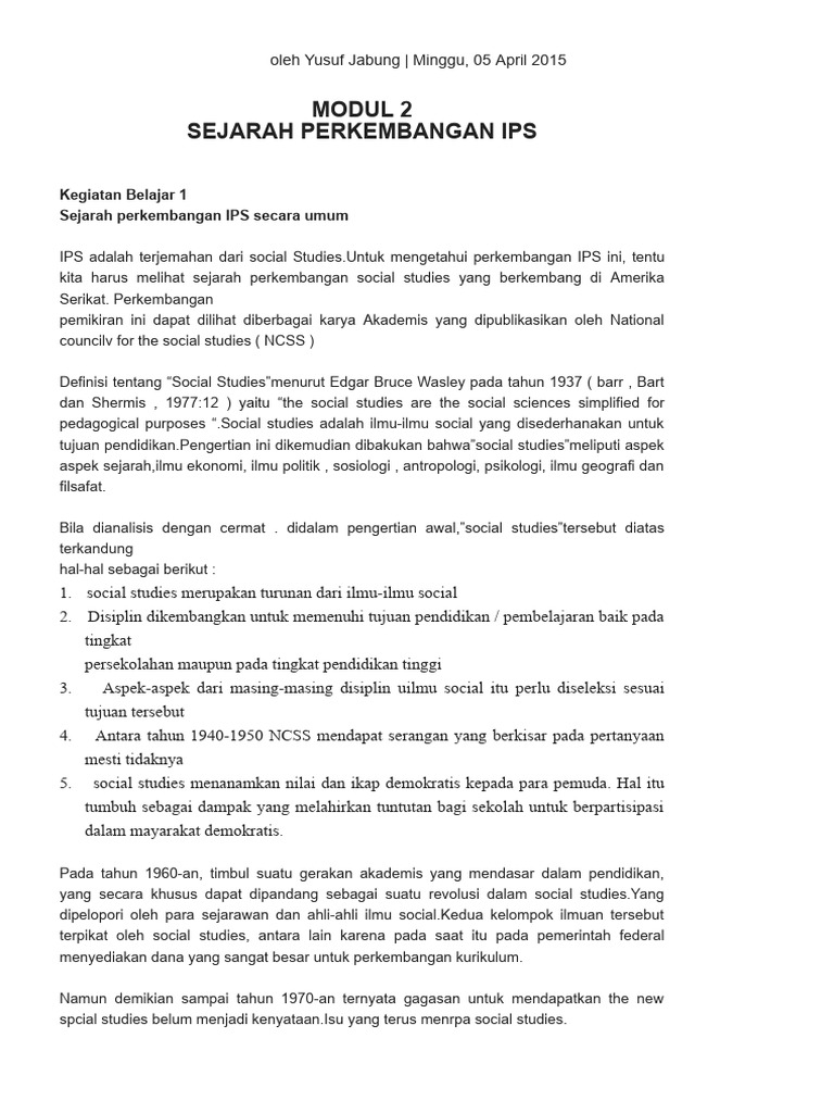 Sejarah Perkembangan IPS di Indonesia | PDF | Sains & Matematika