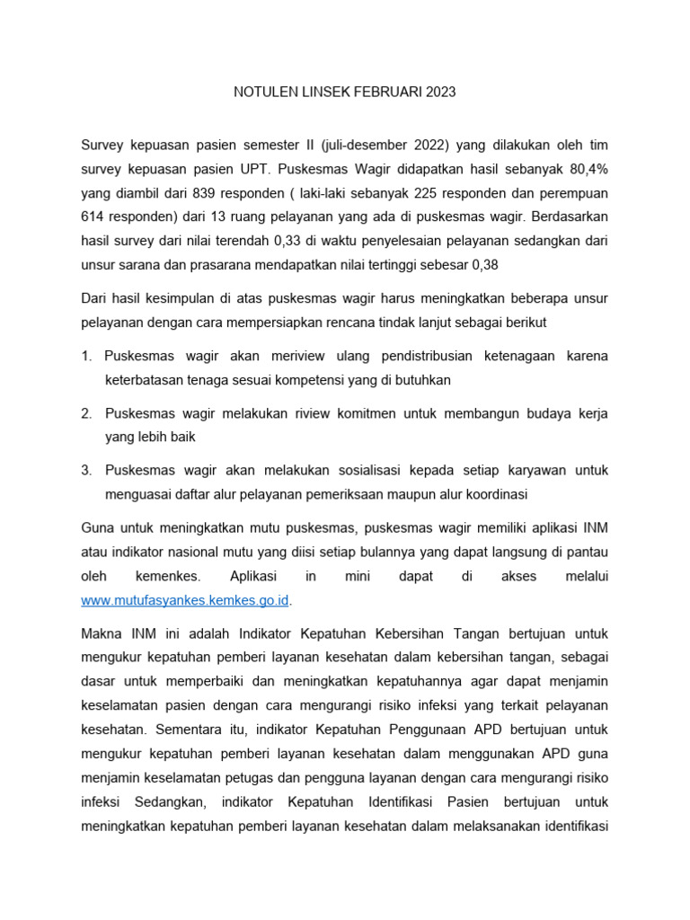 Notulen Linsek Mutu 2023 | PDF