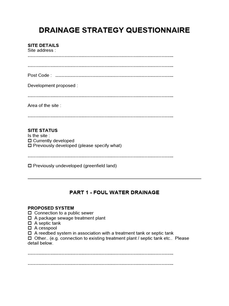 Drainage Strategy Questionnaire | PDF | Septic Tank | Sewage Treatment