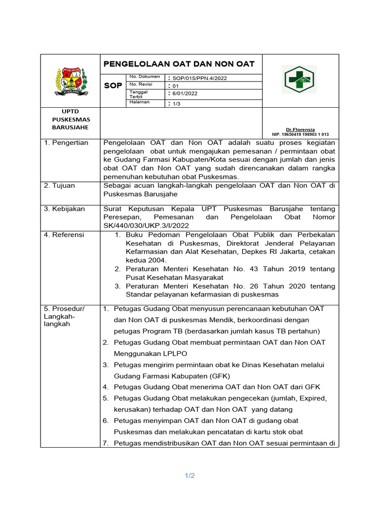 4.4.1.d.SOP PENGELOLAAN OAT DAN NON OAT | PDF