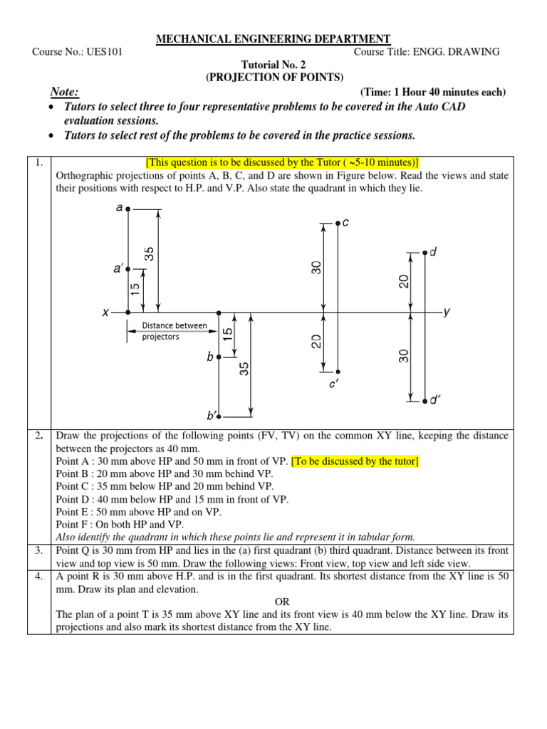 Projections of Points in Engineering Drawing | PDF
