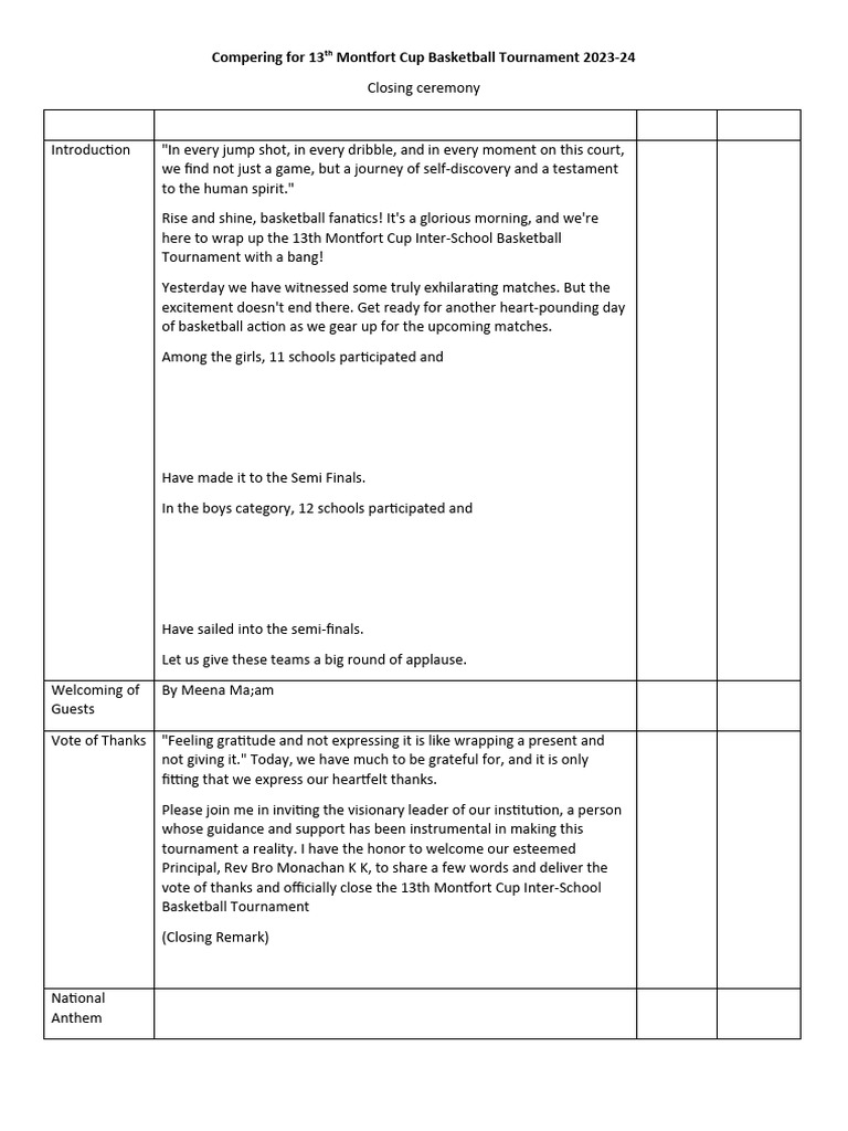 Closing Ceremony Pdf