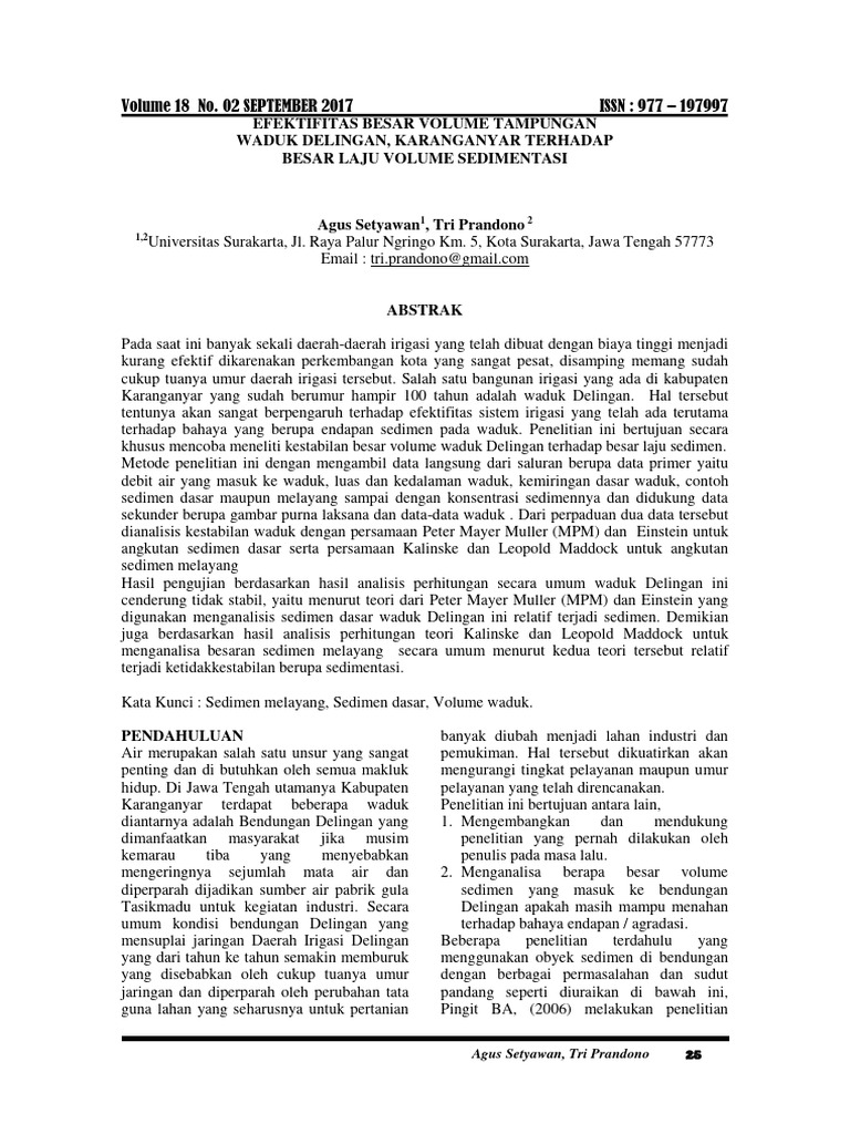 Efektifitas Besar Volume Tampungan Waduk Delingan THD Besar Laju Volume Sedimentasi | PDF