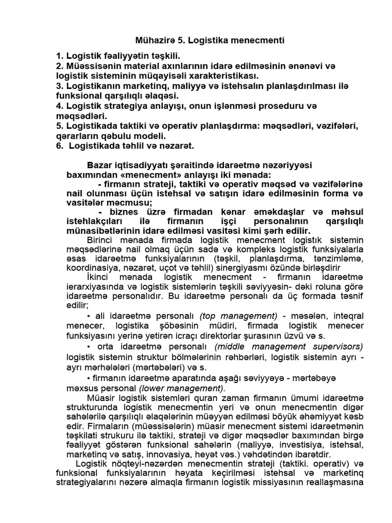 Mühazirə 5.-Logistika | PDF