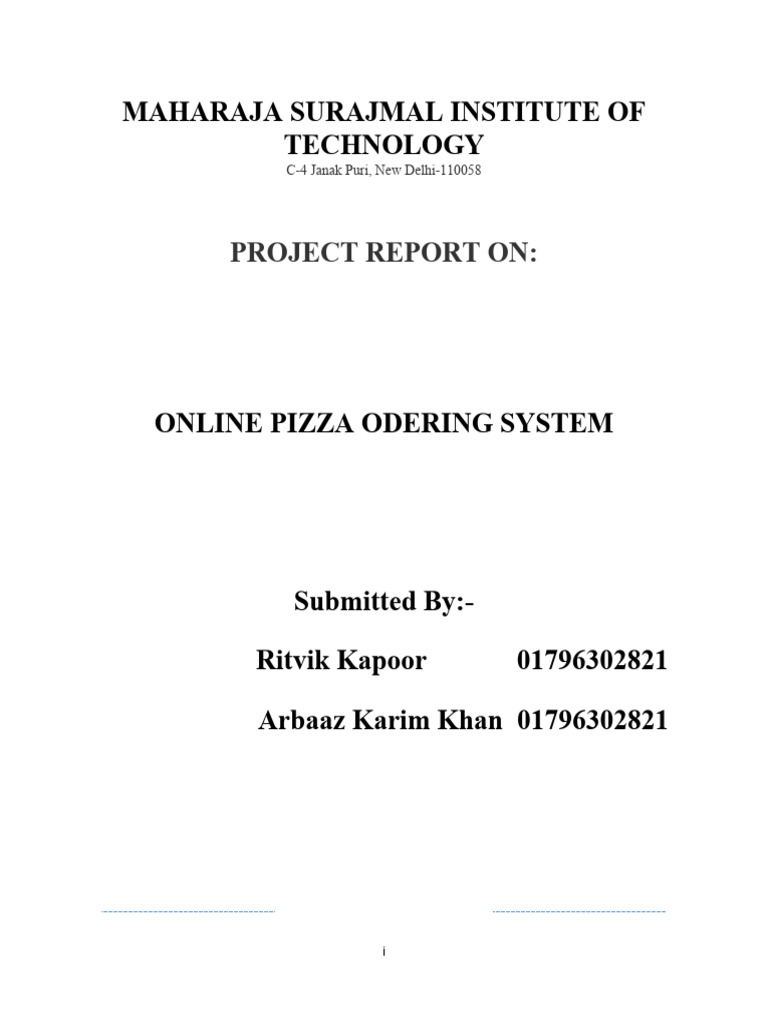 Online Pizza Odering System Proposal | PDF | Business