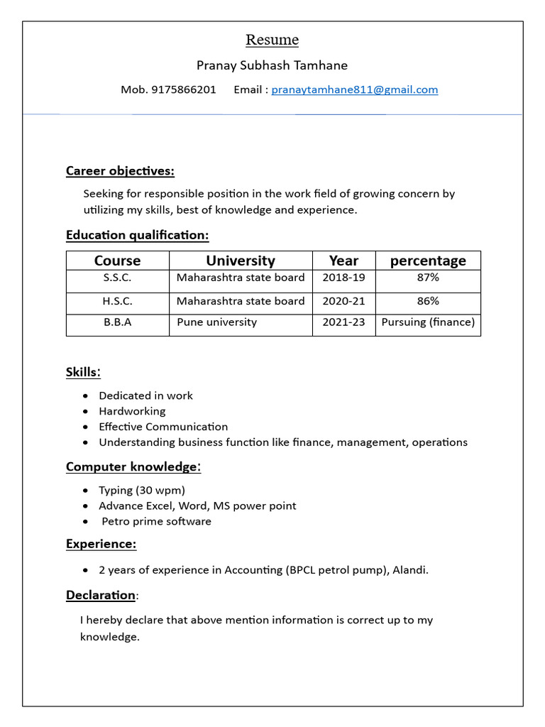 Pranay Tamhane's Resume | PDF