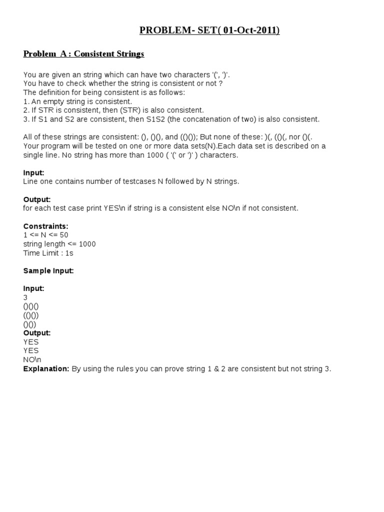 Problem Set 01 Oct 2011 Problem A Consistent Strings Pdf Cursor User Interface 8903