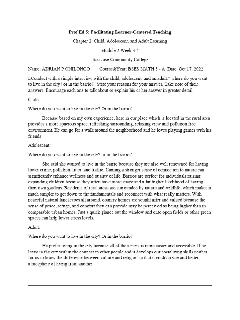 Prof Ed 5 Week 3 - 4 | PDF | Learning | Adolescence