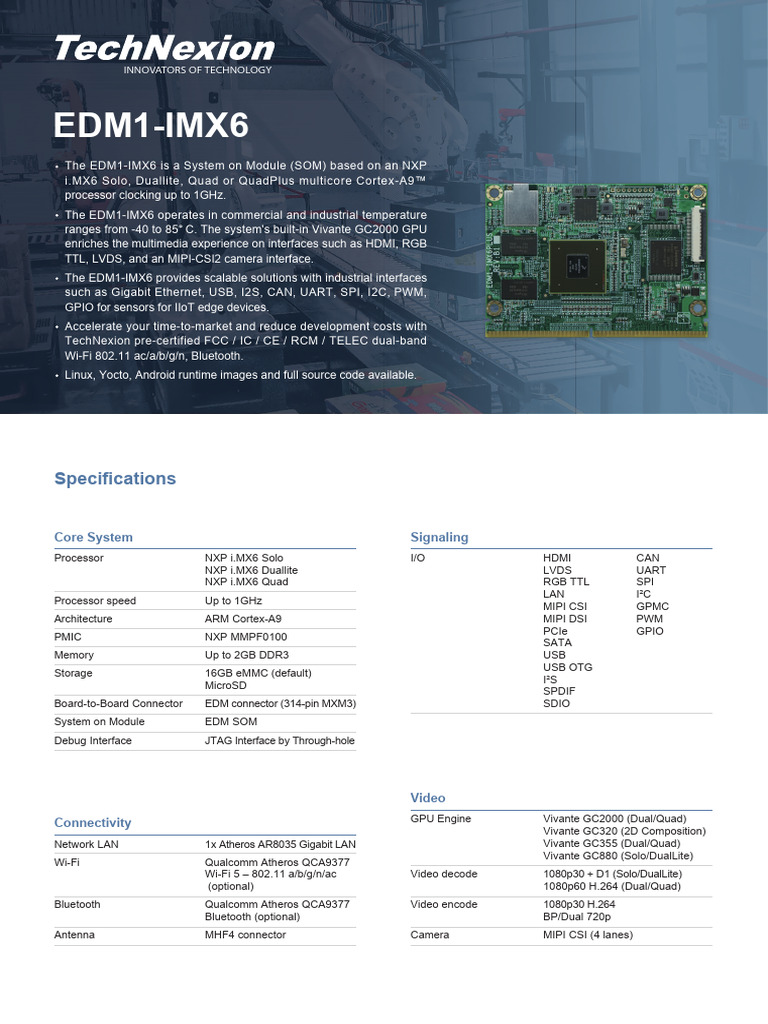 Product Brief - Edm1 Imx6 | PDF | Manufactured Goods | Telecommunications