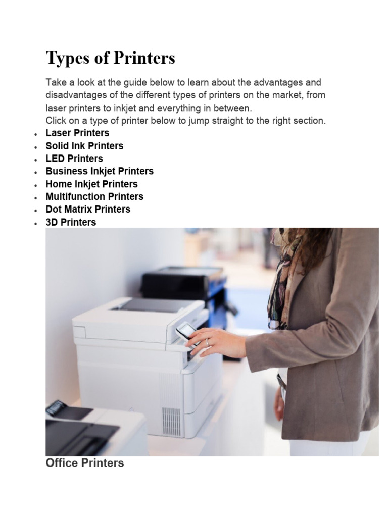 Types of Printers | PDF | Printer (Computing) | Image Scanner