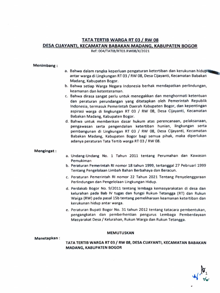 Tatib RT Noltiga RT 03 RW 08 Sentul City | PDF