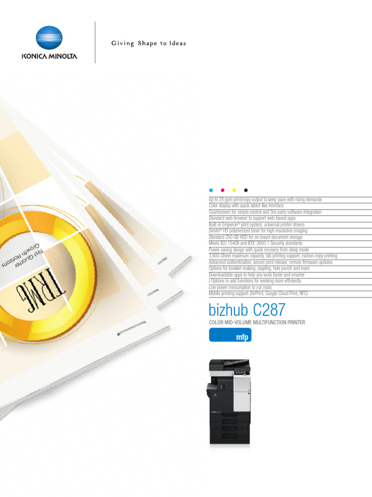 Bizhub C287 Spec Sheet | PDF