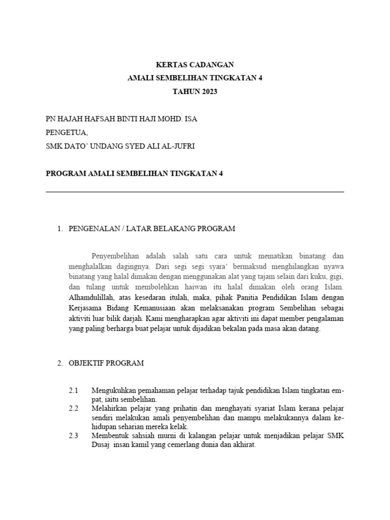 Kertas Kerja Amali Sembelihan 2023 | PDF