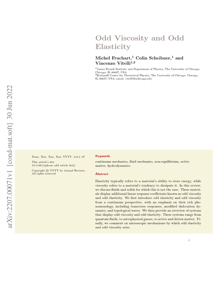 Odd Viscosity and Odd Elasticity: Michel Fruchart, Colin Scheibner, and ...
