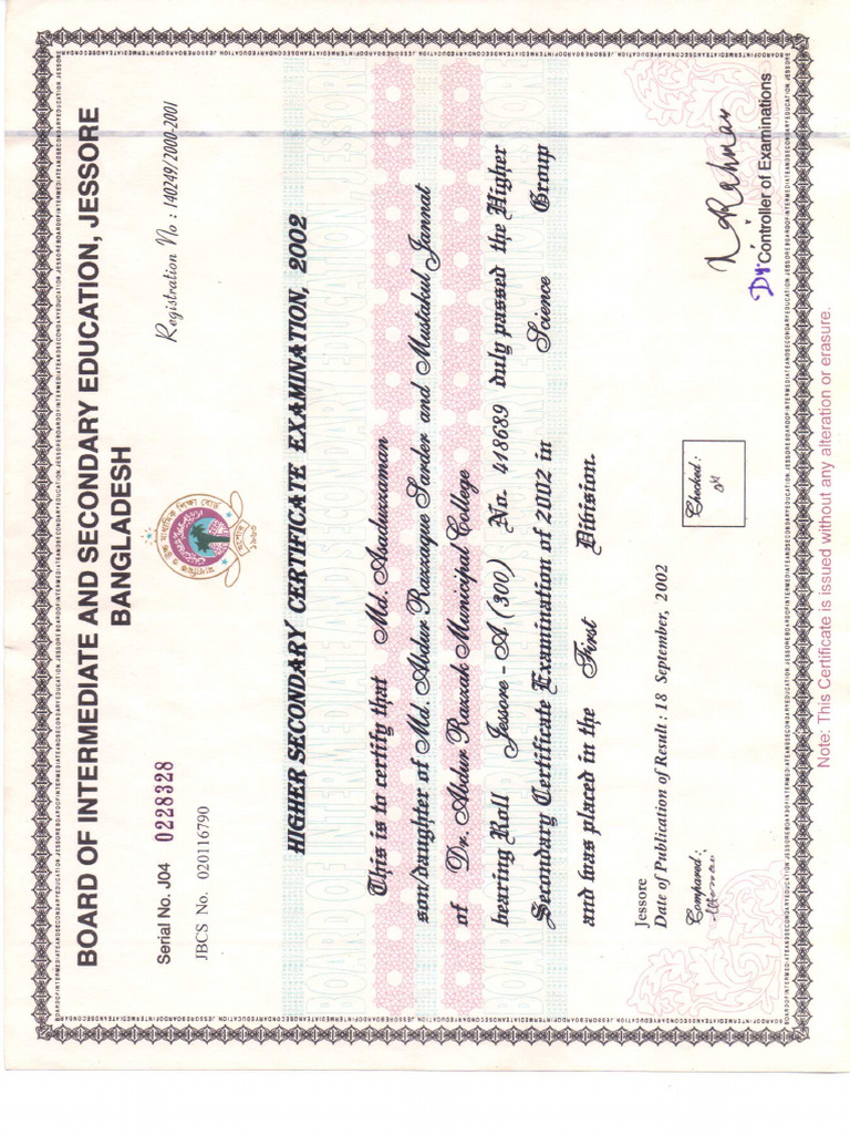 Hsc Certificate Pdf