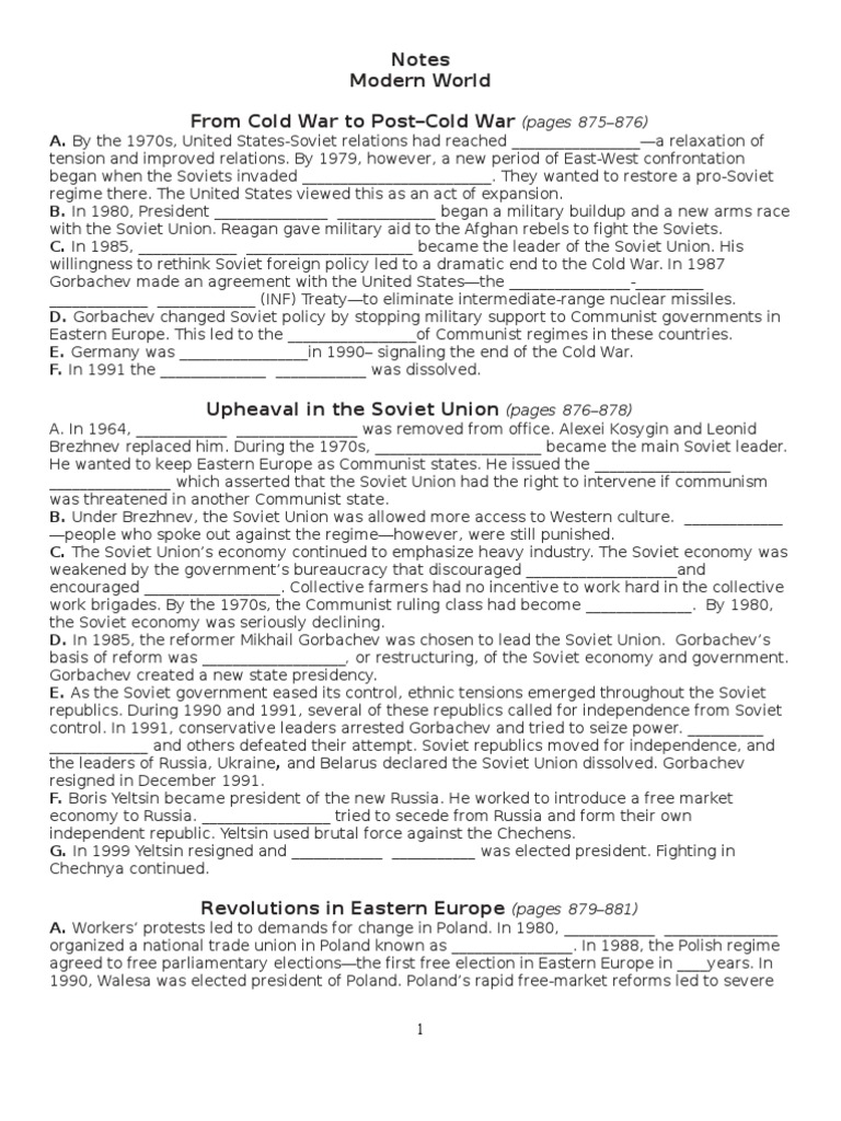 Notes - Modern World Blanks | PDF | Soviet Union | World Politics