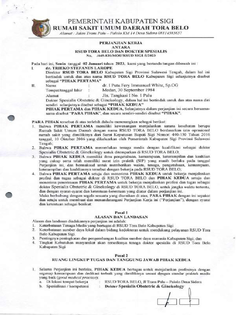 Perjanjian Kinerja Dokter Umum Dan Spesialis 2023 Pdf
