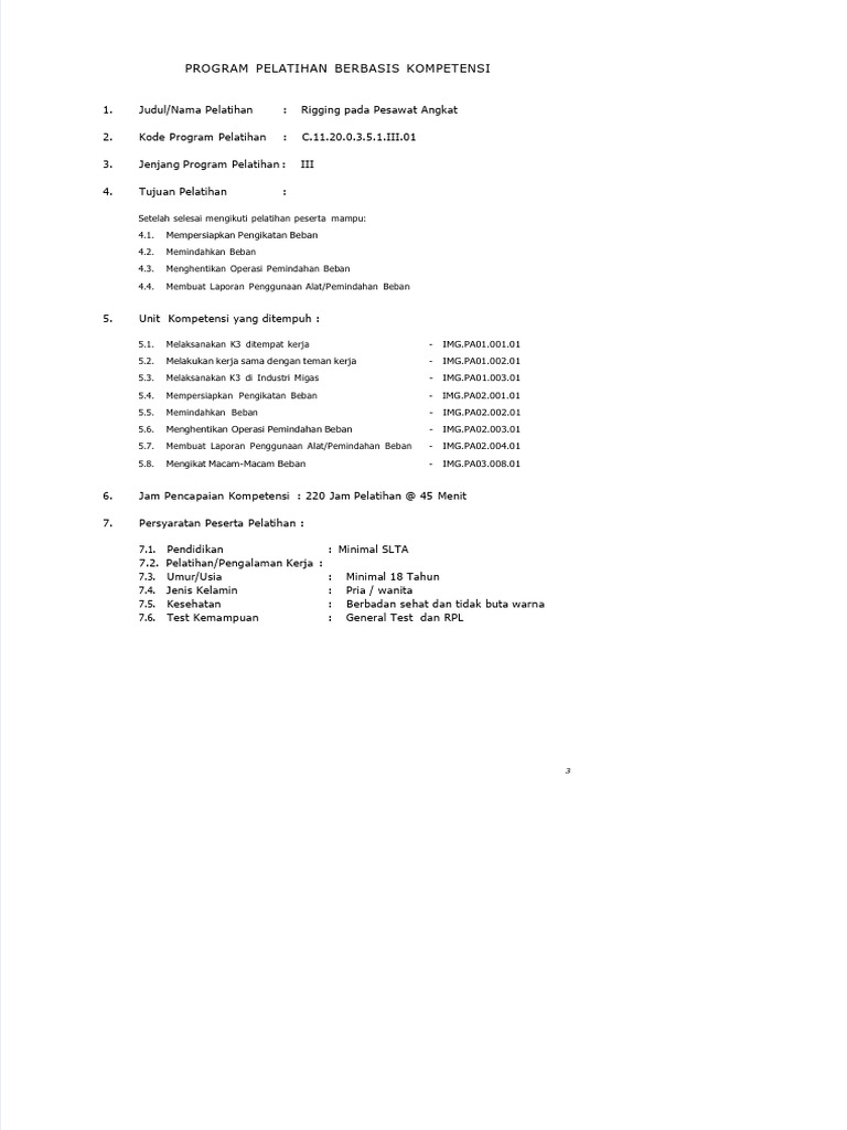 Silabus Program Pelatihan Berbasis Kompetensi Riger - Removed - Removed ...
