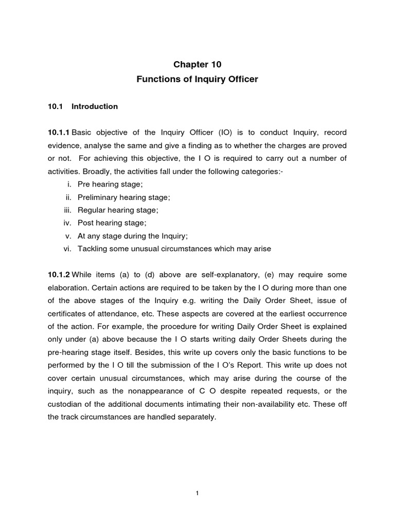 Functions of Inquiry Officer Explained | PDF | Witness | Brief (Law)