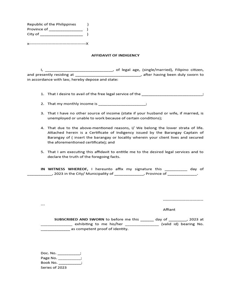 Affidavit of Indigency Sample Form | PDF