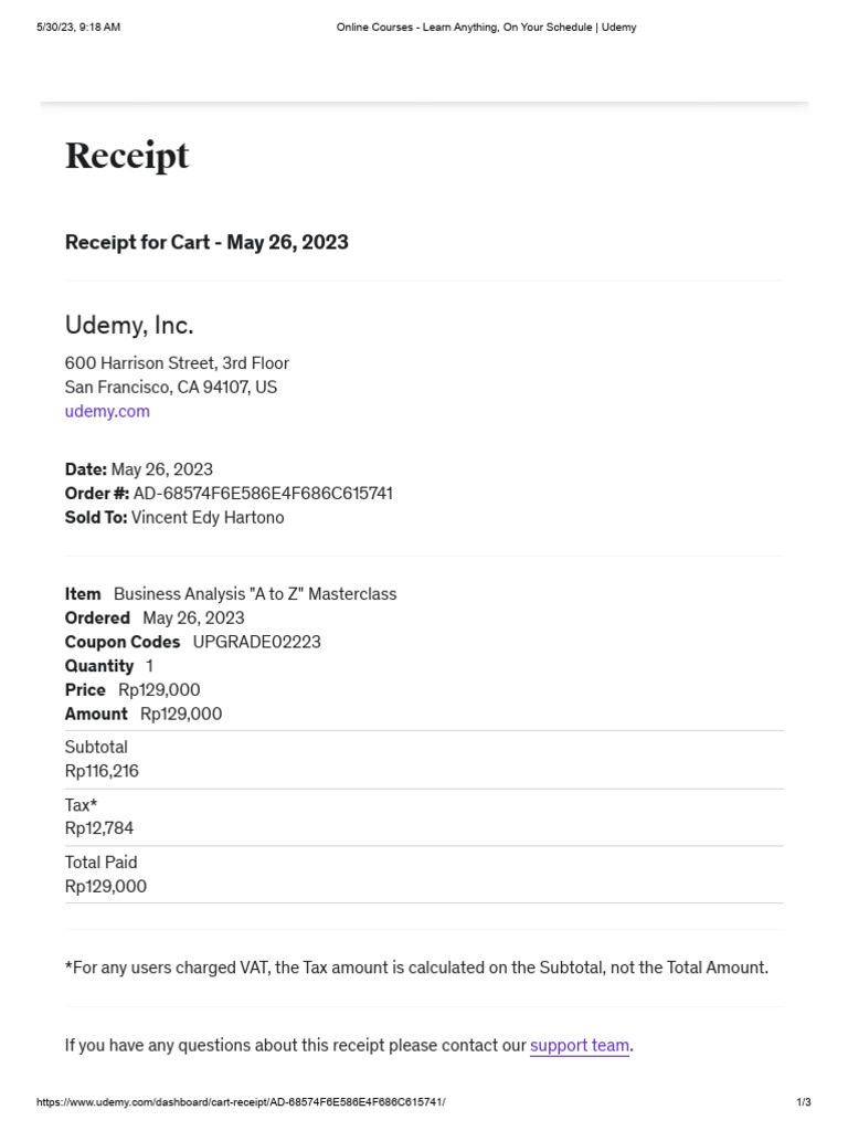 Receipt for Business Analysis Course | PDF | Career & Growth | Finance ...