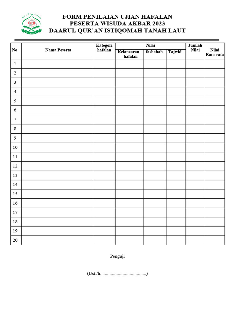 Blangko Ujian Tahfizh Fix | PDF