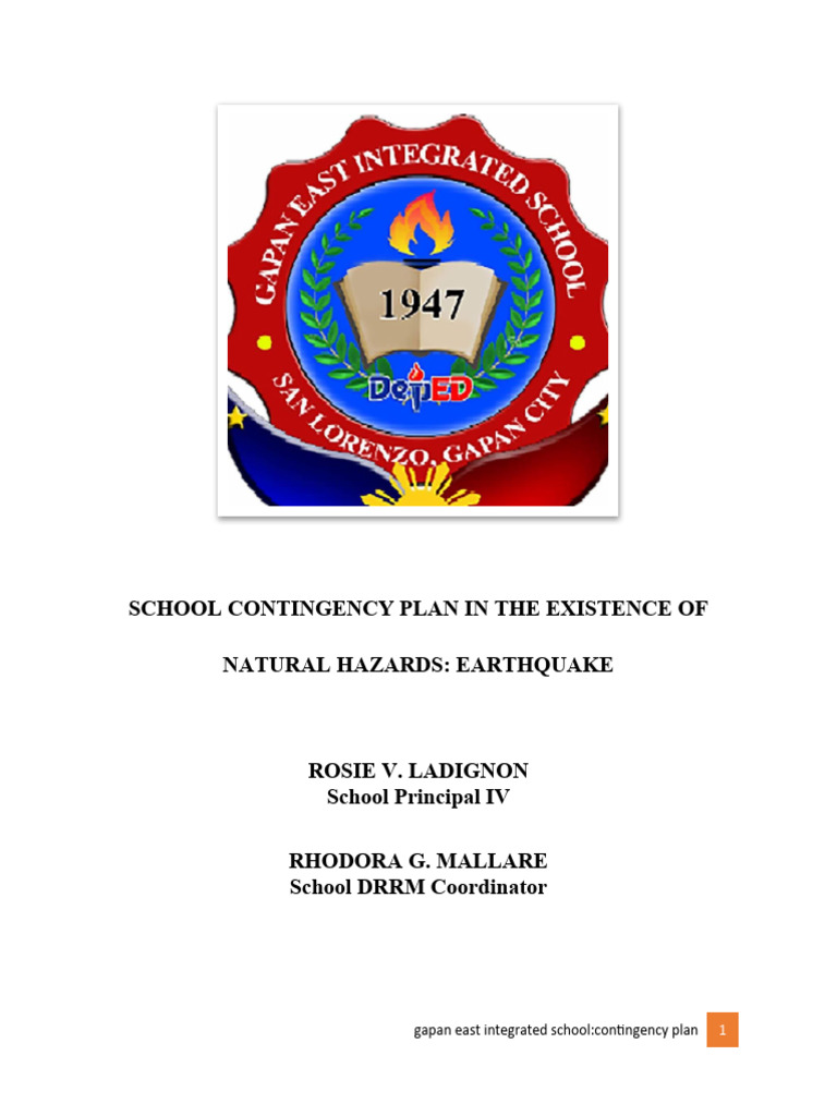 Earthquake Contingency Plan for Schools | PDF | Hazards | Learning