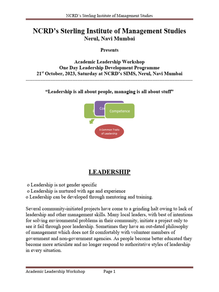 Leadership Workshop Handouts | PDF