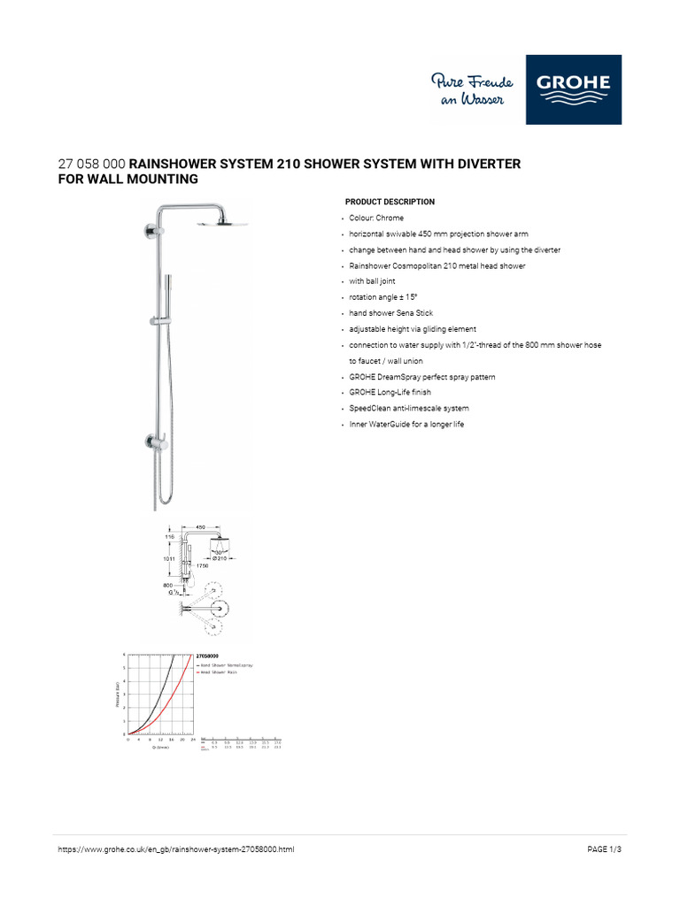 GROHE Specification Sheet 27058000 | PDF | Shower | Tools