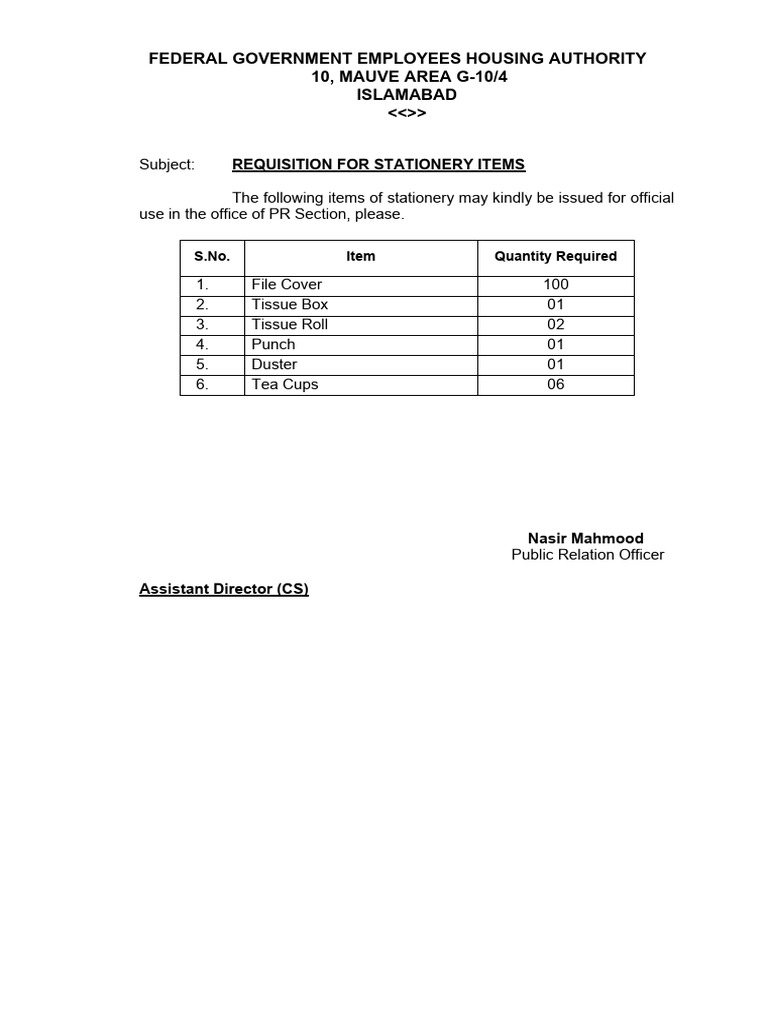 Stationery Indent Requisition Forms | PDF