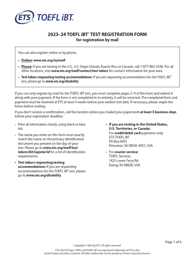 Toefl Ibt Registration Form | PDF | Credit Card | Debit Card