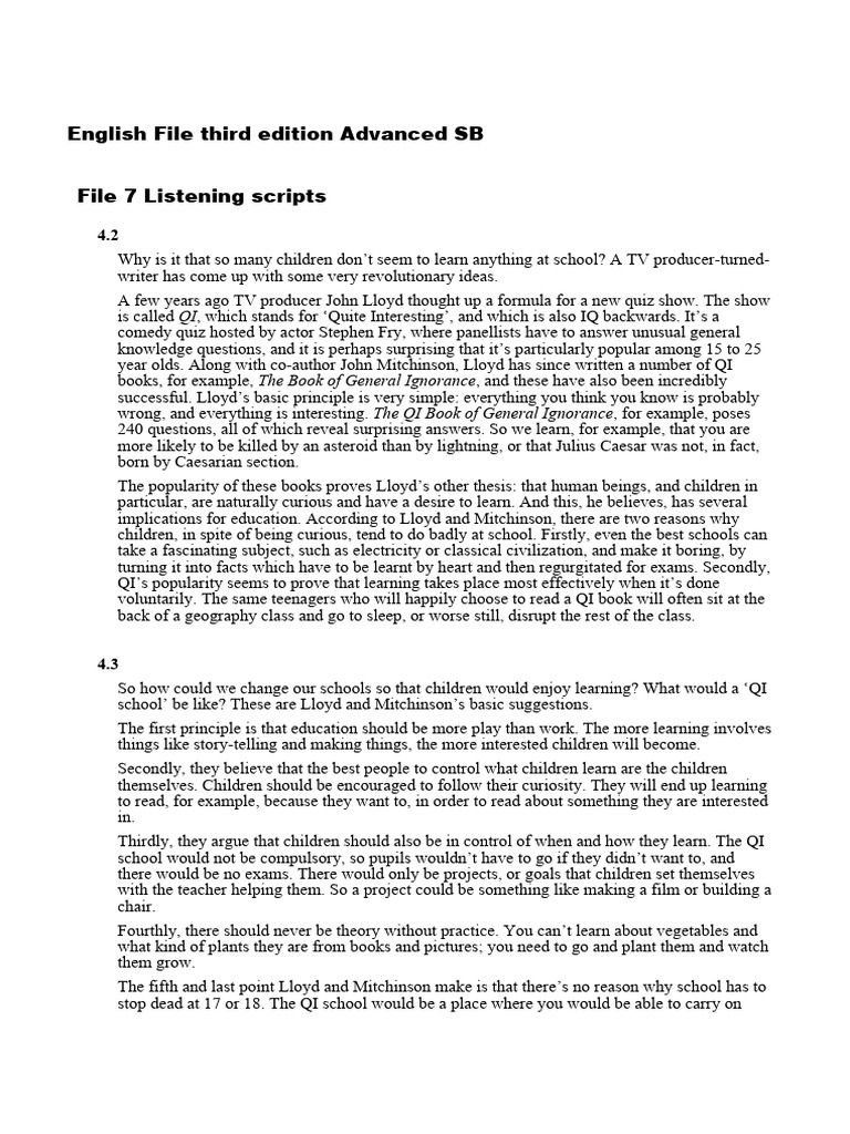 Englishfile 3e Adv File7 Listeningscripts | PDF