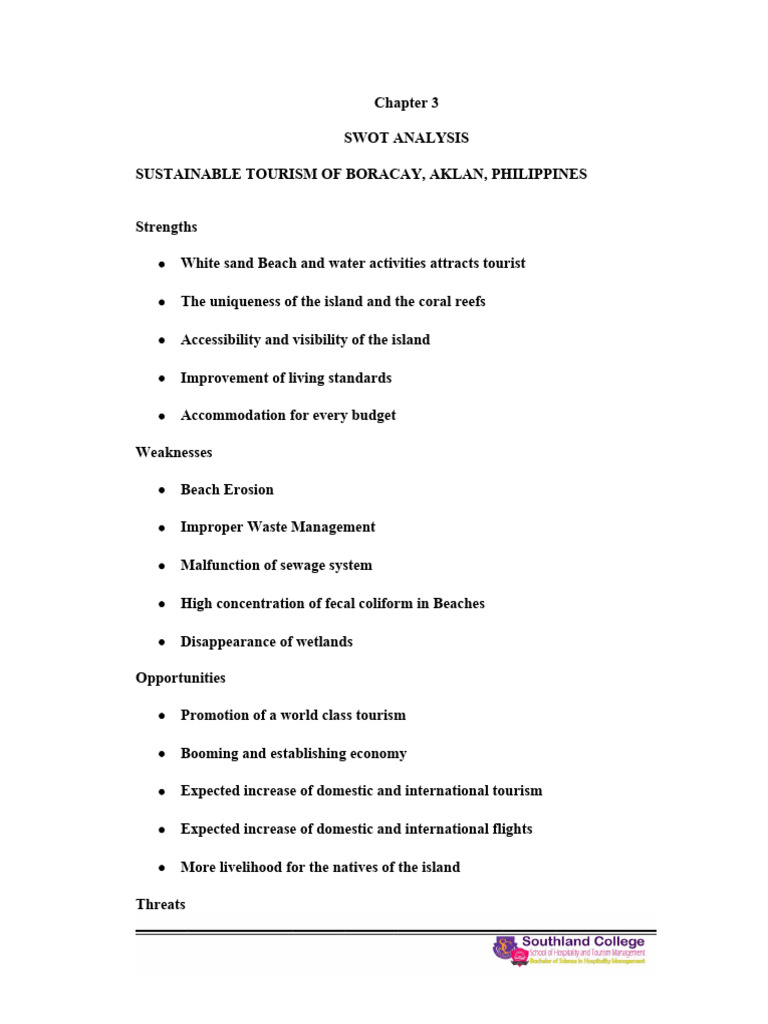 SWOT Analysis of Boracay Tourism | PDF | Tourism | Economies