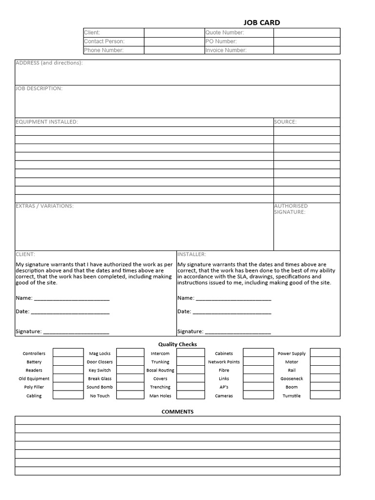 Job Card | PDF | Telecommunications | Equipment