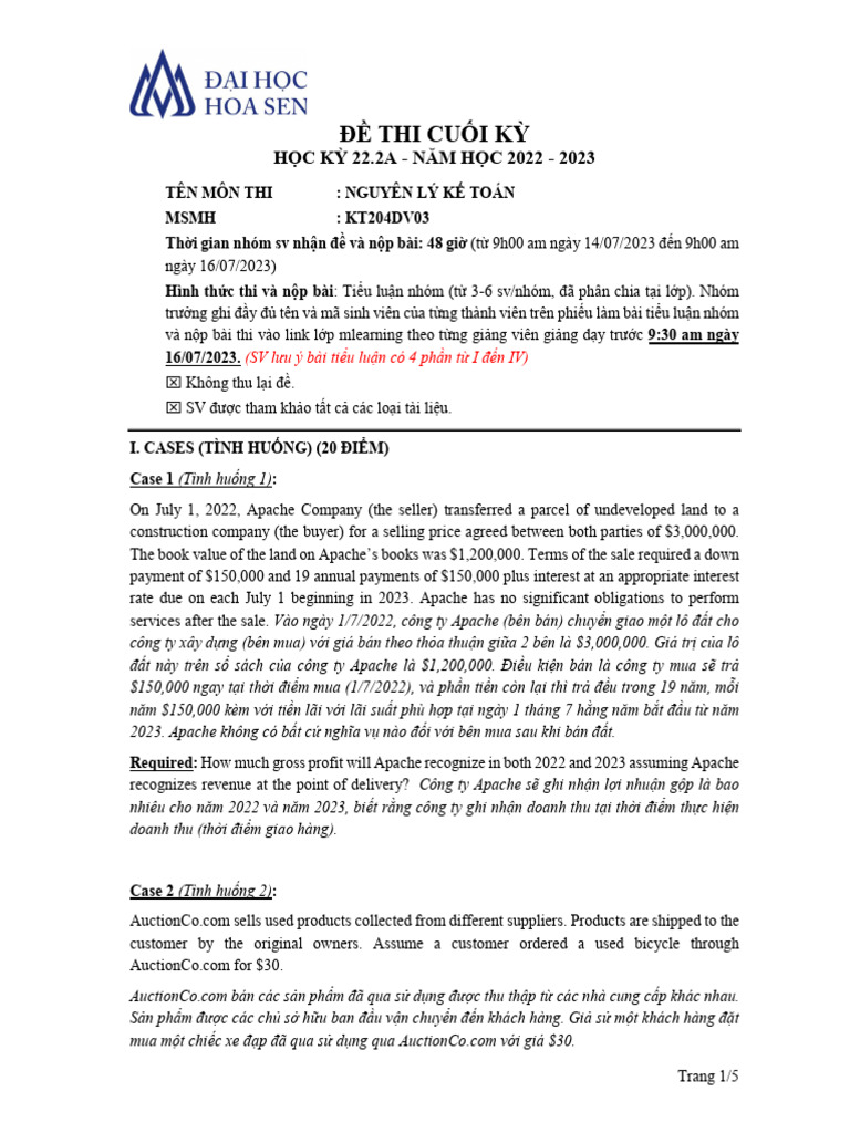 V-E - S2233-Final Test Accounting Principle - SV | PDF