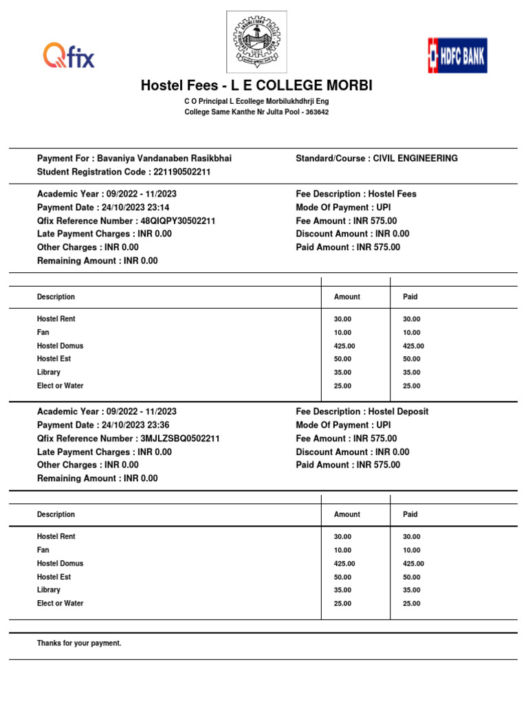 Qfix Payment Consolidated Fee Receipt | PDF | Fee | Economies