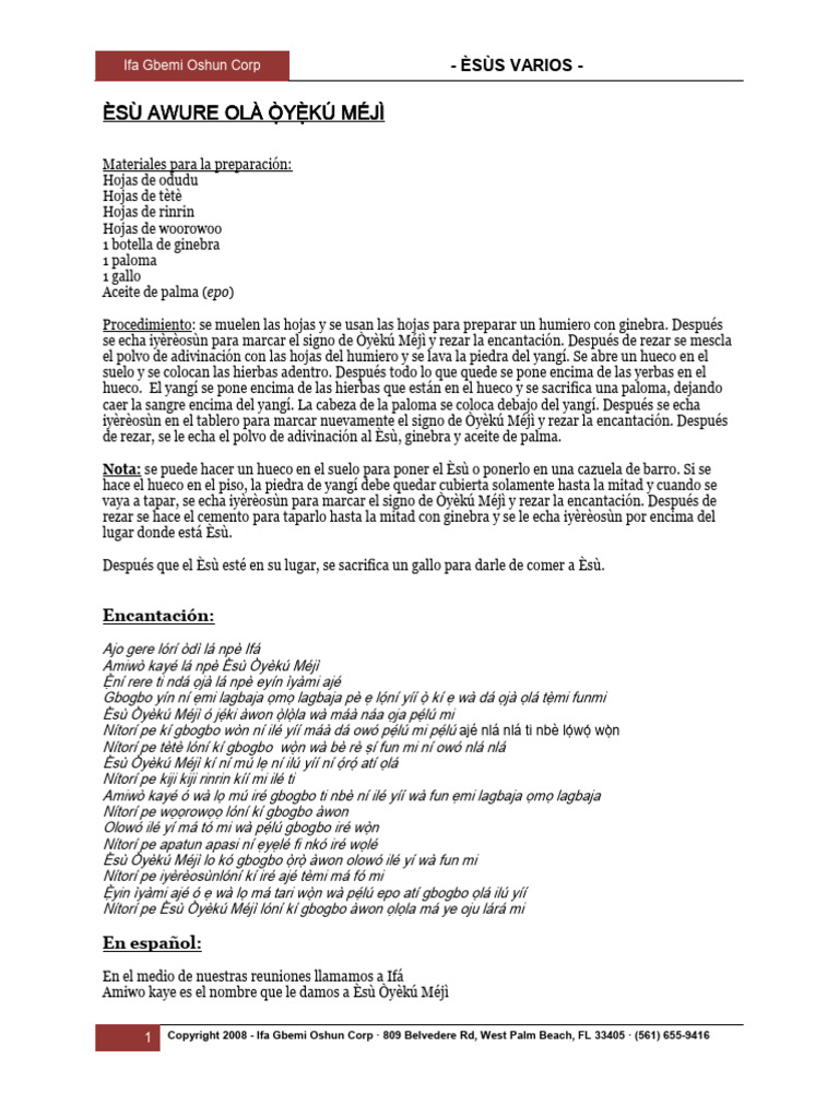 Esu OYEKUN MEJI - AJIBOLA | PDF | Santeria
